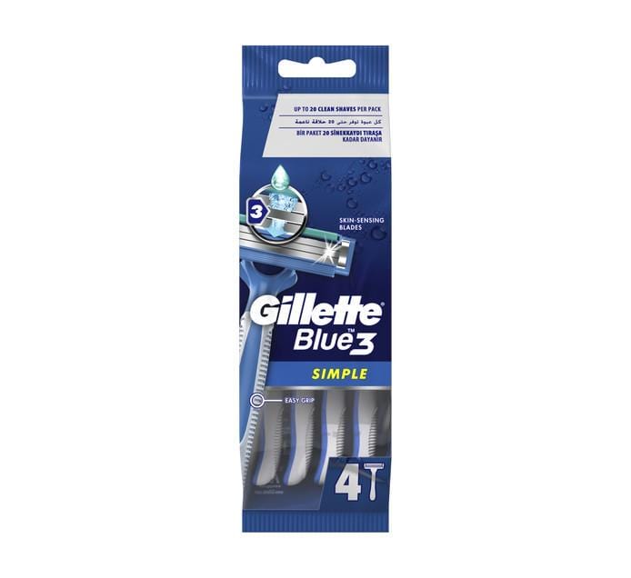 Gillette Blue 3 Simple Disposable Razors, 4's
